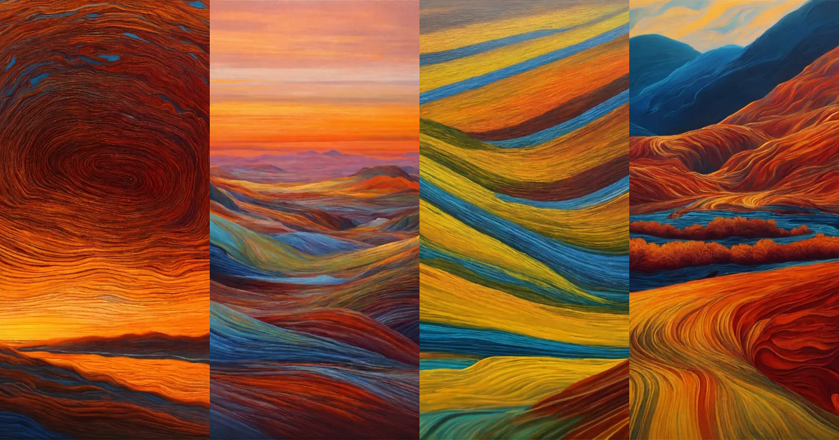 Lexica - Landscape, oil painting, recursive art, line art, flow line ...