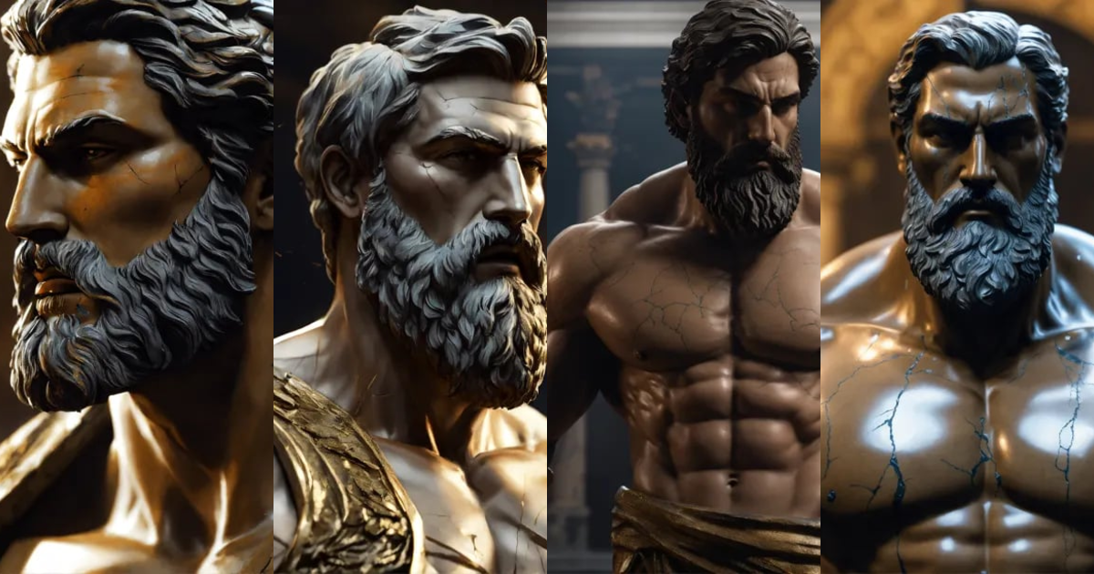 Lexica - A muscular statue of a strong Greek man with a beard and scars ...