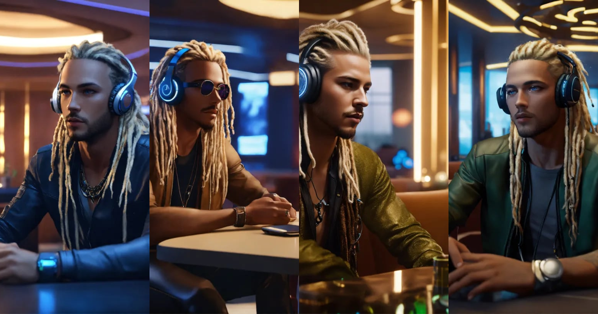 Lexica - Zoom out on a scruffy blonde dreadlock male rockstar wearing ...