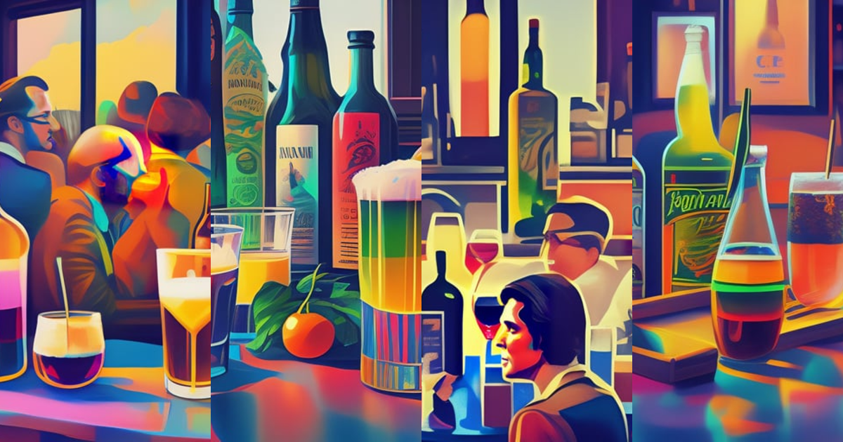 Lexica - A drinking party at a bar, rainbow color, abstract art, in the ...