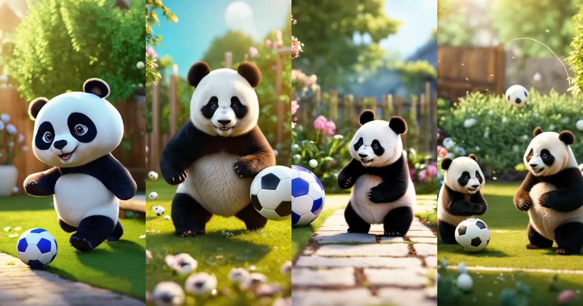 Lexica - 3d image of a little panda playing football with his mother in ...