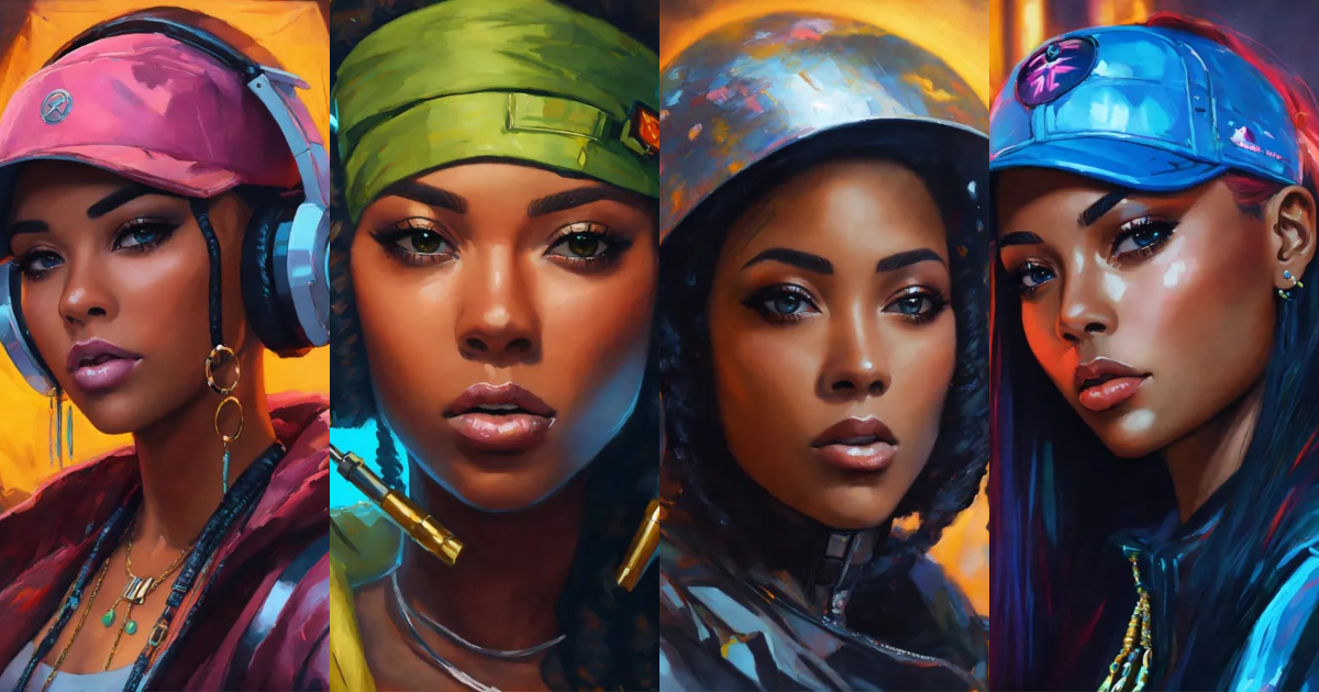 Lexica - Sci-fi fantasy female Rapper Artist, Head shot, oil painting ...