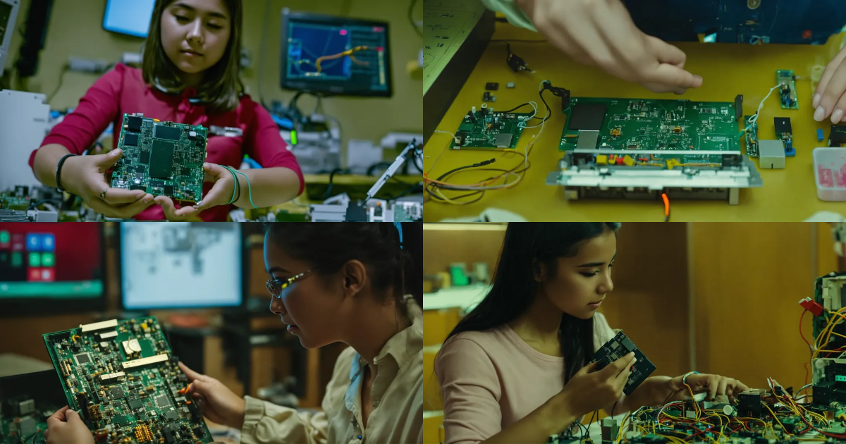 Lexica - An electronics engineer girl disassembles an electronic device ...