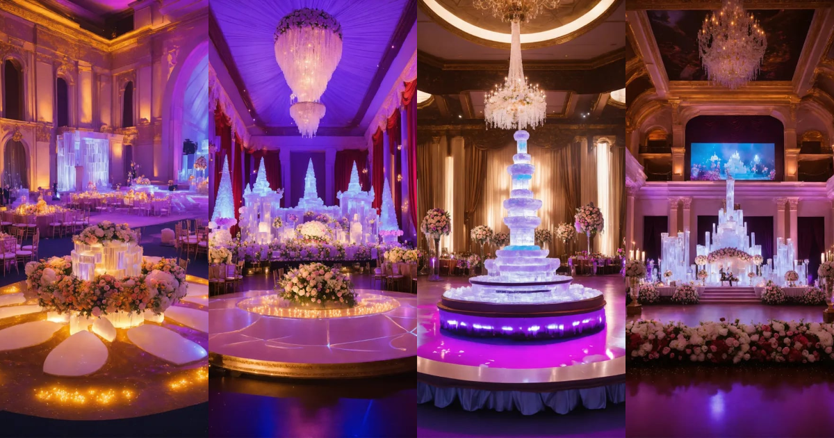 Lexica - Palace wedding reception, large stage with alien orchestra ...