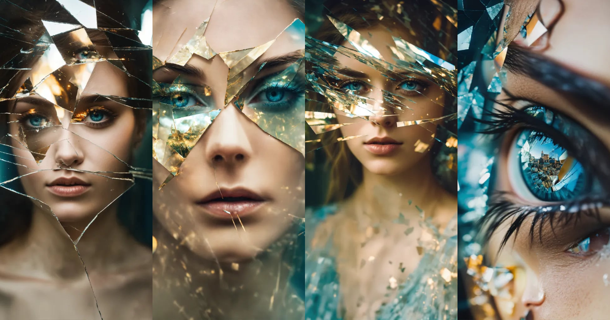 Lexica - Double Exposure photo, featuring eye, shattered mirror effect ...