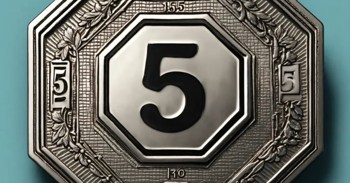 Lexica - A silver octagonal silver coin with the number 5 stamped in ...