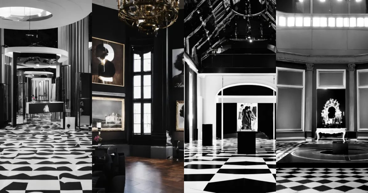 Lexica - Italian abstrakt elegance black white museum inside for hairshow