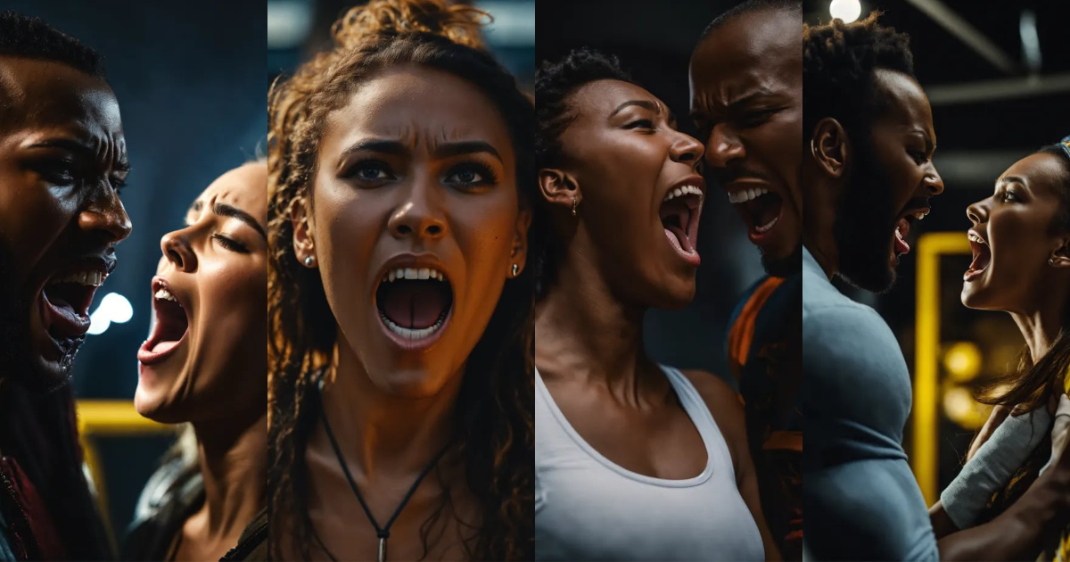 Lexica - Cinematic photo blackman woman screaming at man, realistic ...