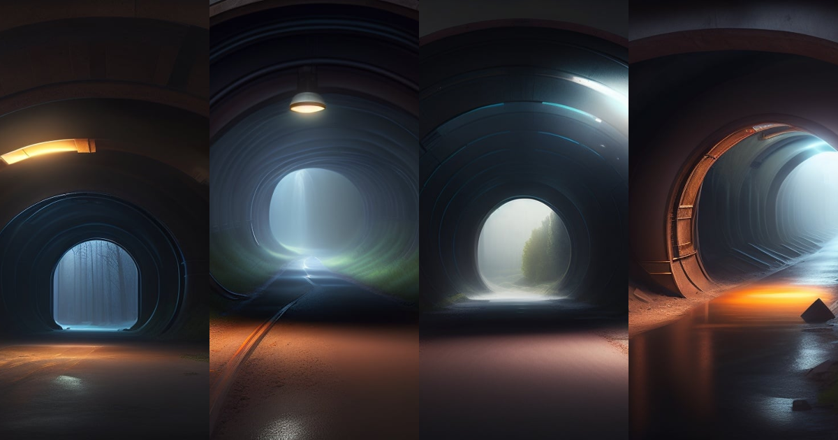 Lexica - Abandoned tunnel, dilapidated, dark, gloomy, ominous lights ...