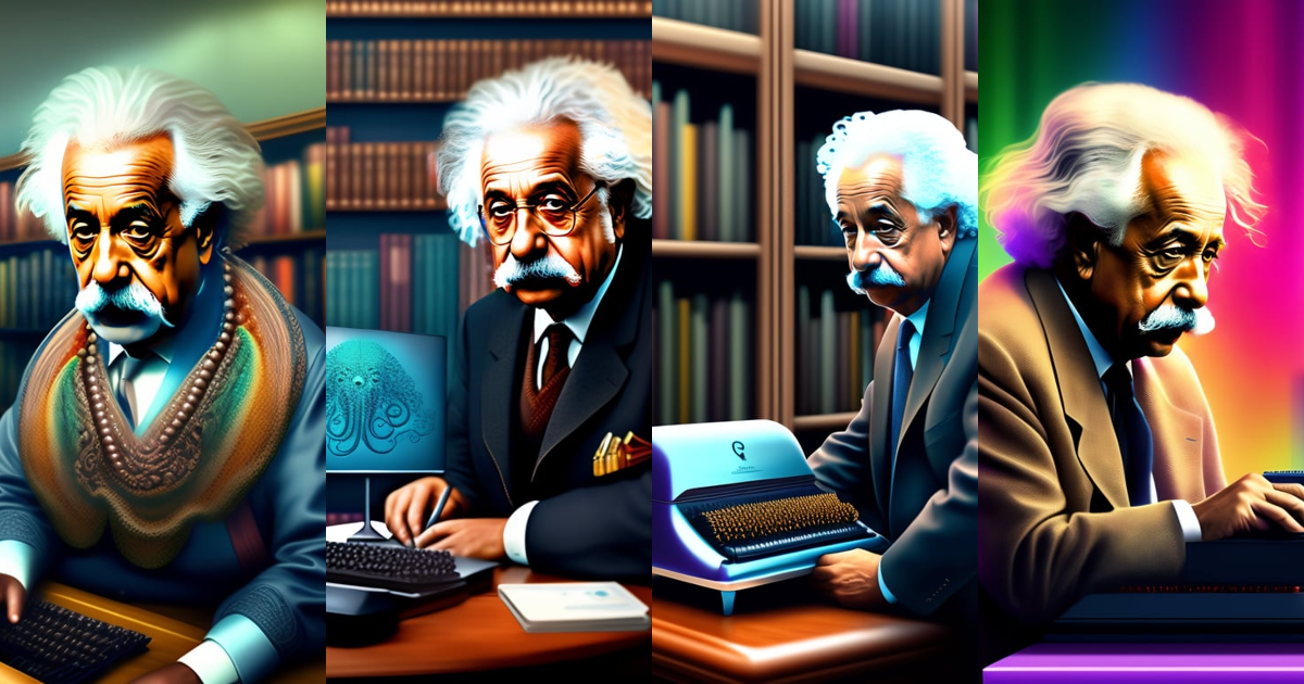 Lexica - Albert einstein typing on a computer-octopus hybrid, in the ...