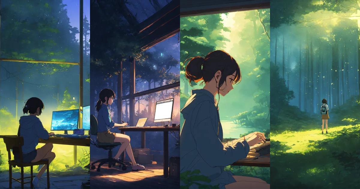 Lexica - Create a high resolution artwork of lofi, Anime Girl is ...