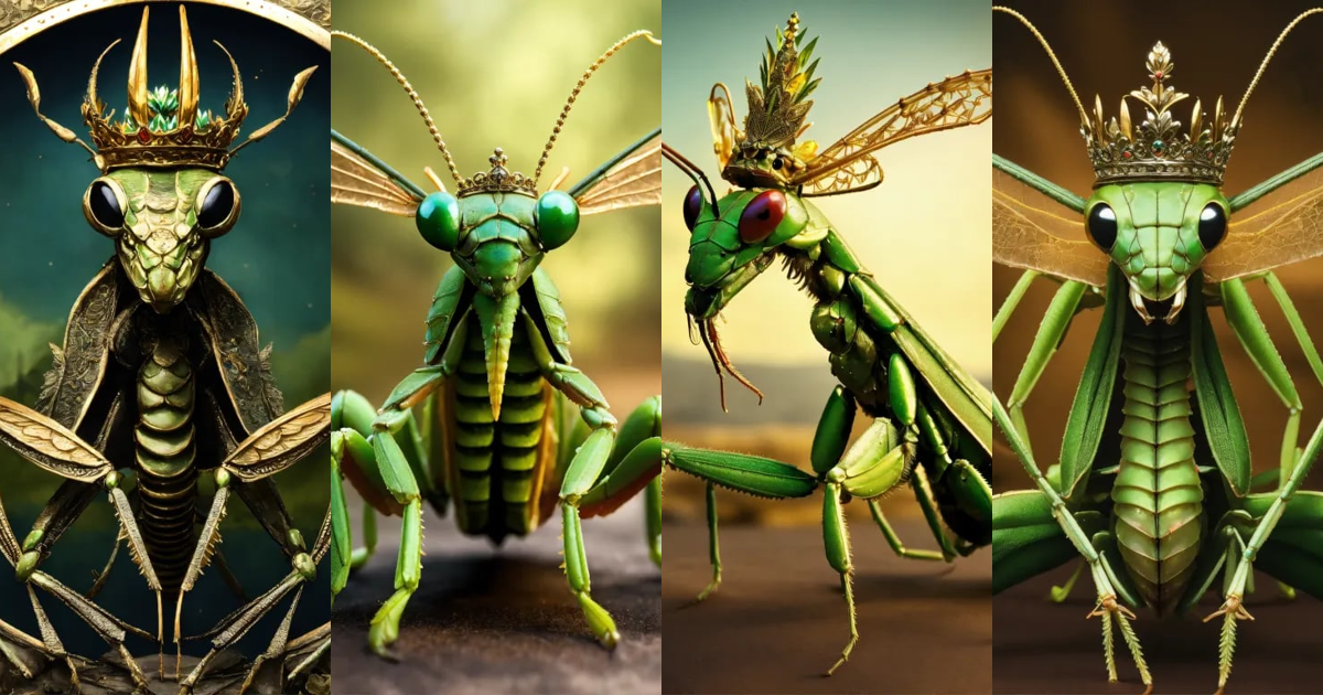 Lexica - Ominous Praying Mantis wearing an elaborate crown, symbolic ...