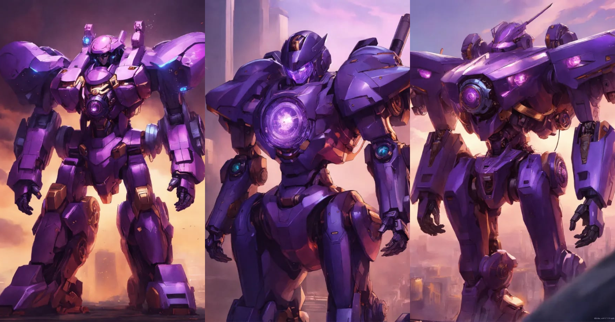 Lexica - Anime art of a royal purple purely mechanical gear large mecha ...