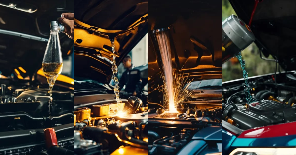 Lexica - A mechanic pouring liquid into a car engine, captured in a ...