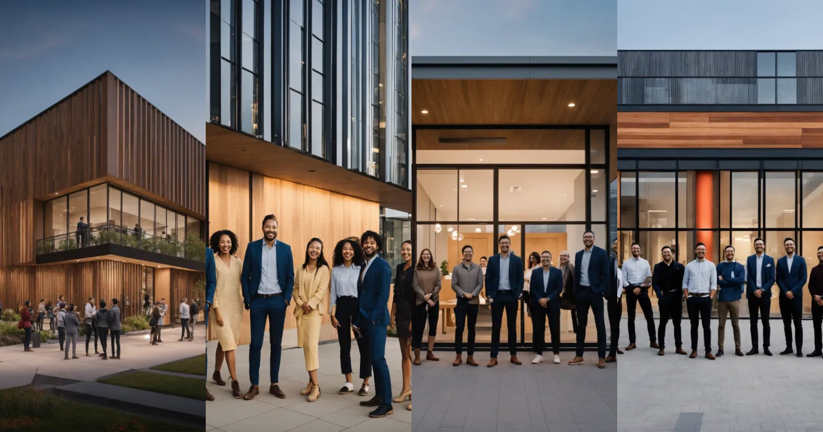 Lexica - A photo of a group of people standing in front of a building ...