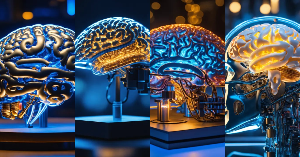 Lexica - "illuminated thought process", glowing brain center stage ...