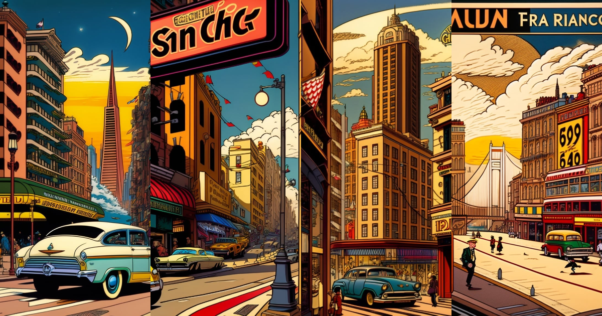 Lexica - Chaotic stunning san francisco, illustrated by hergé, style of tin tin comics, pen and ...