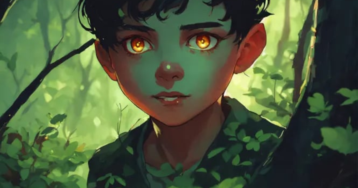 Lexica - Small demon boy with small horns , in a forest at night ...