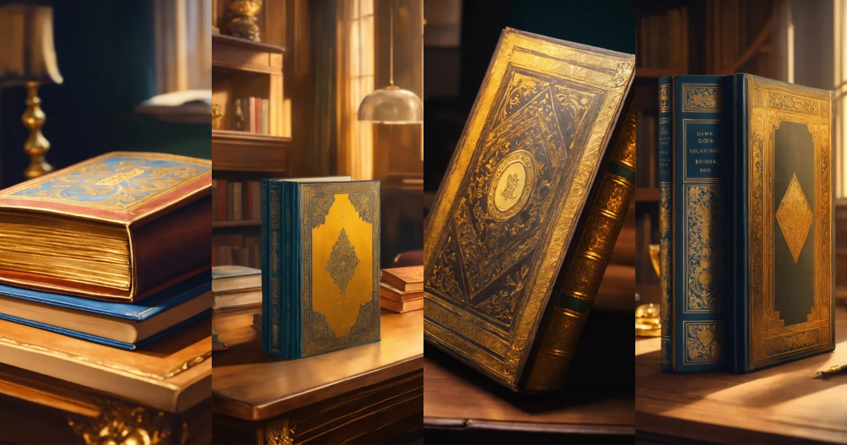 Lexica - A hand drawn painting of a single book, solid bound, golden ...