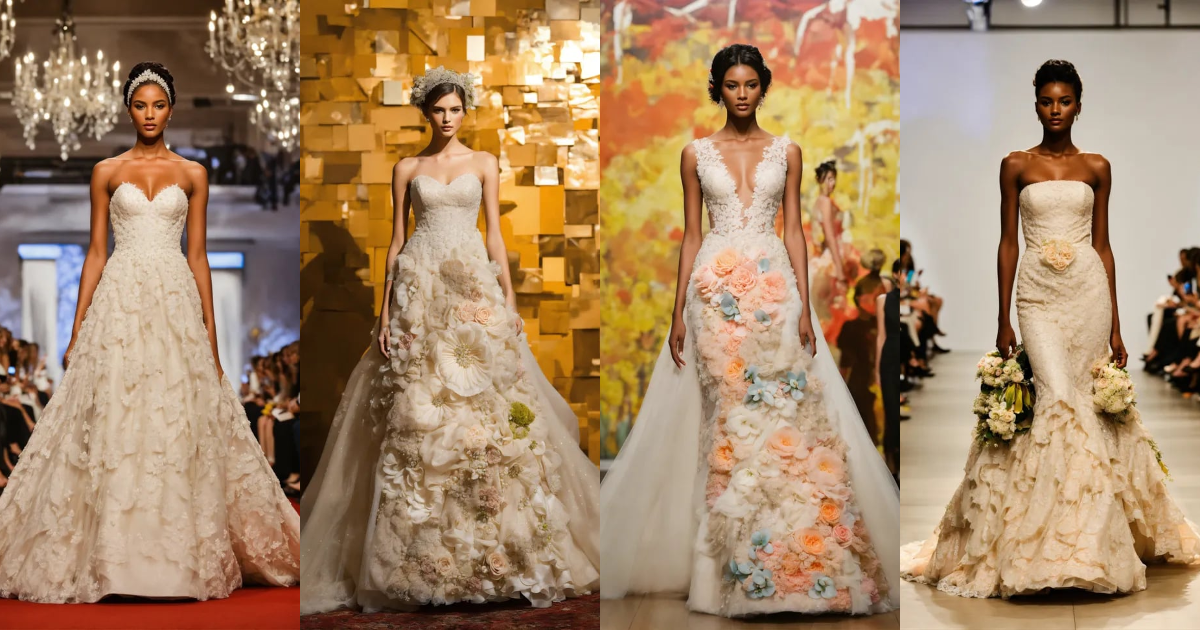 Lexica - Runway model, collage art, wearing bridal gown