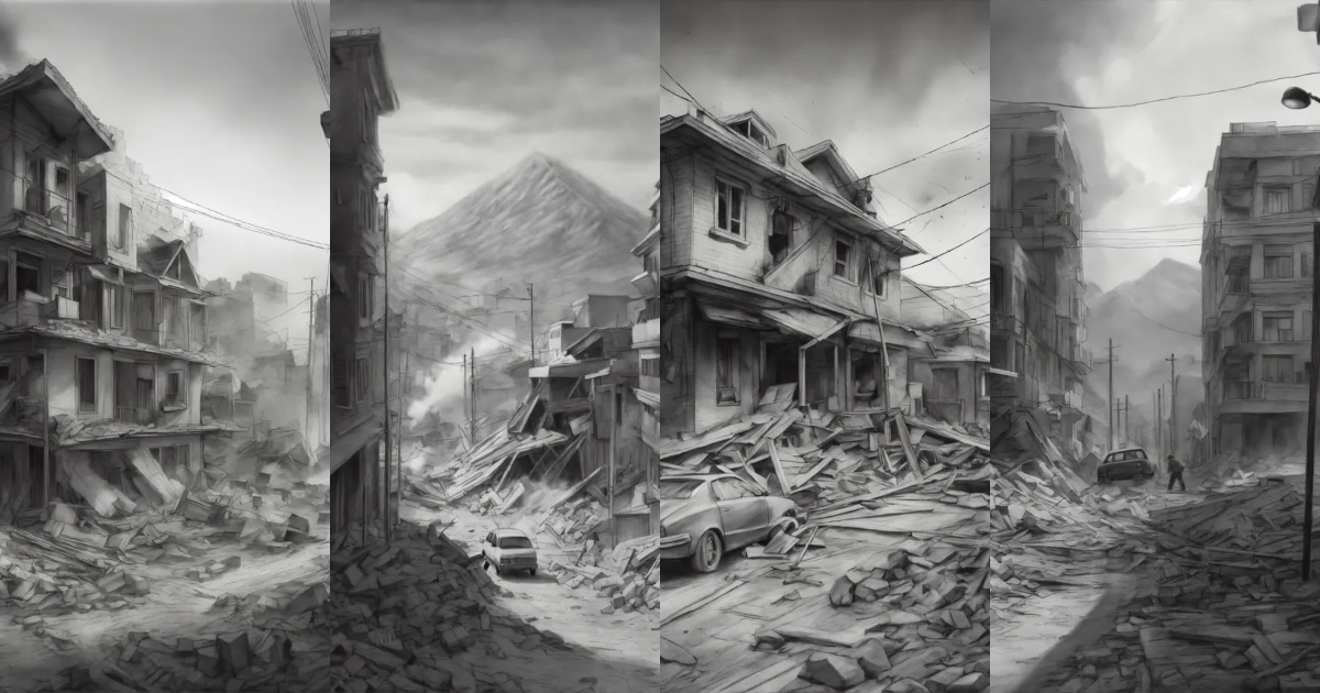 Lexica - A pencil sketch depicting a scene of an earthquake. realistic ...