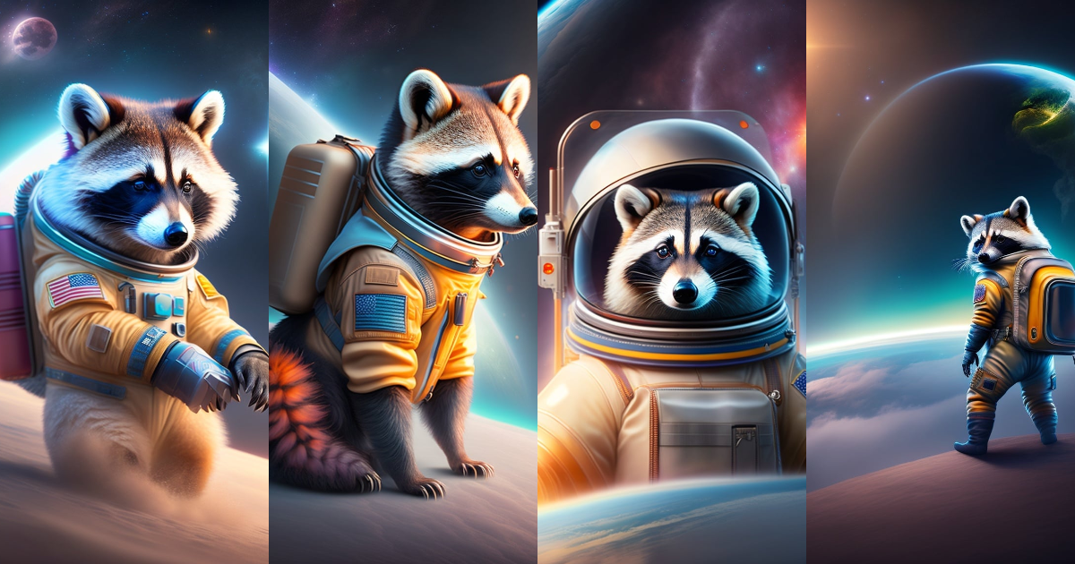 Lexica - Raccoon in space in a spacesuit, beautiful planet