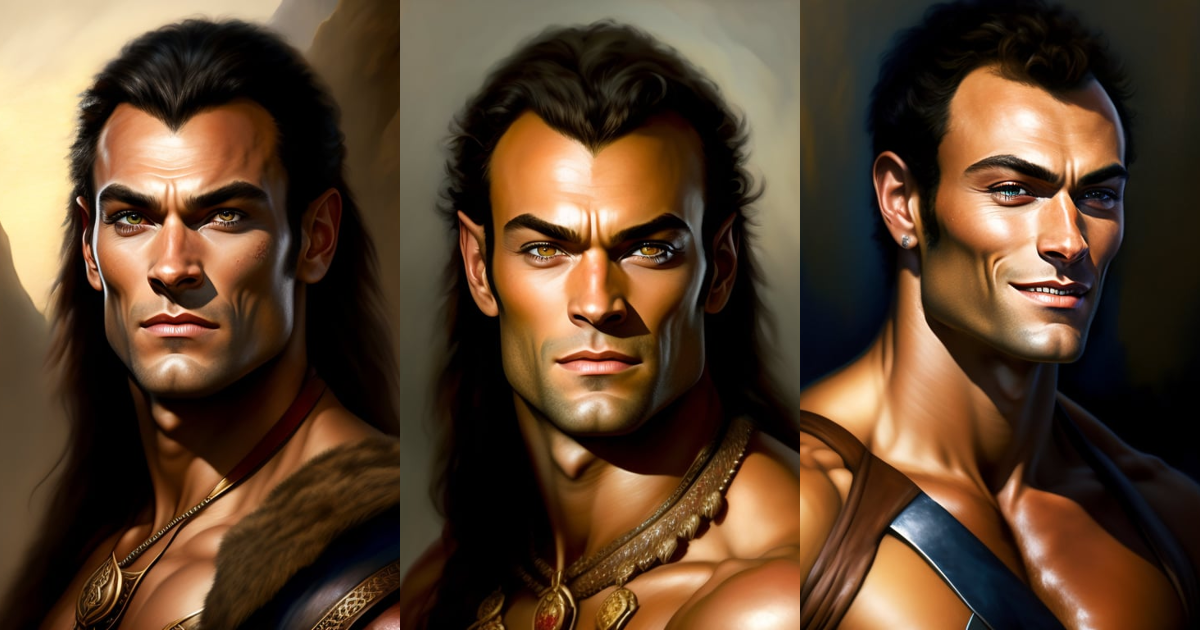 Lexica - Male guy half-orc half-human, jude law face, hints at a smile ...