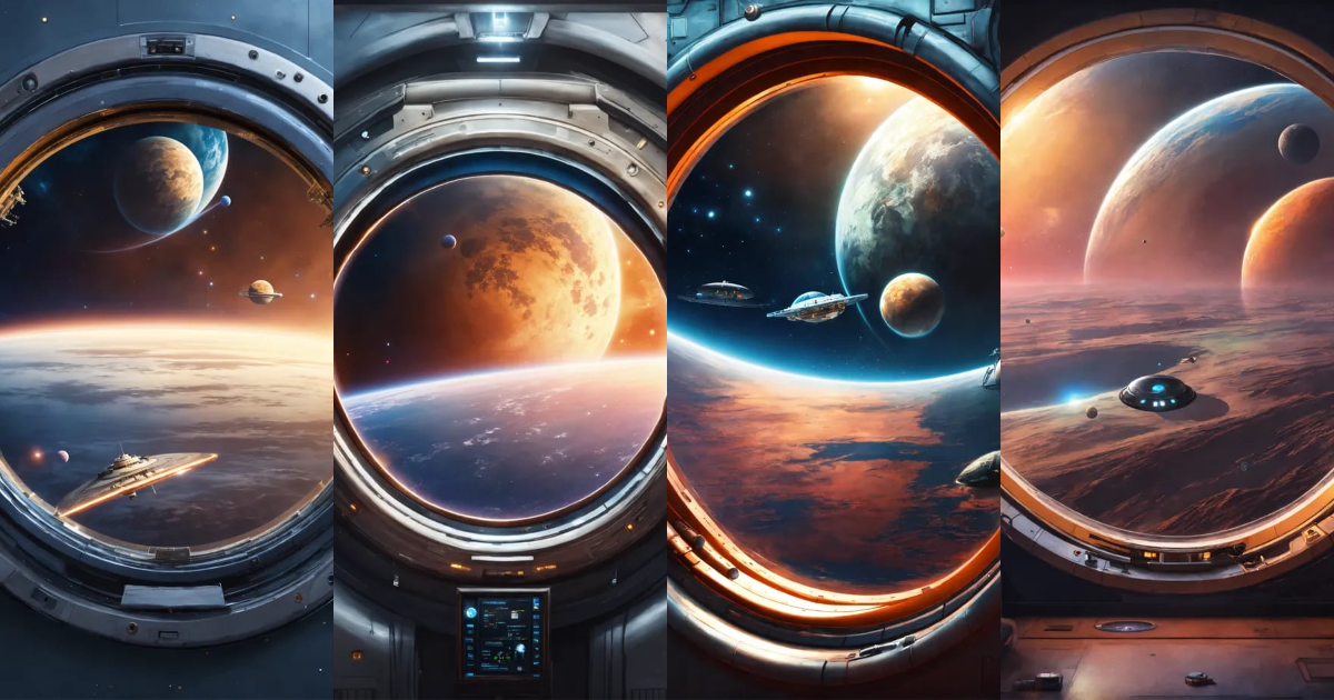 Lexica - Future spaceship, porthole, space planet. Realism