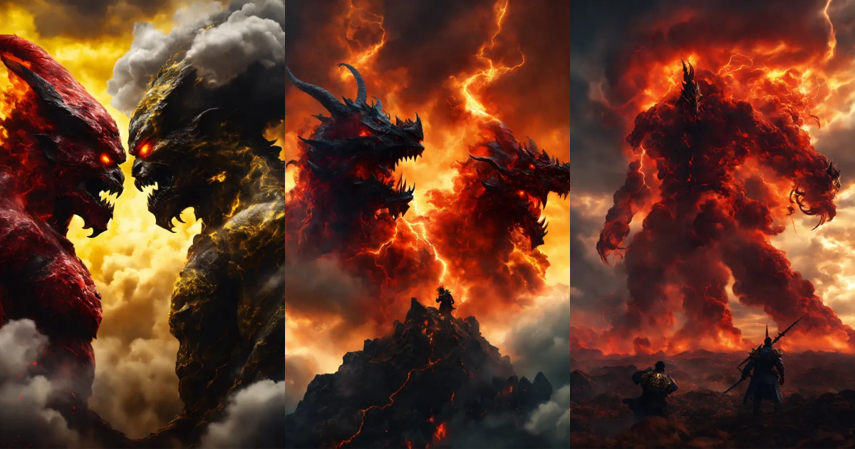 Lexica - Two smoke monsters, living black and red smoke representing ...