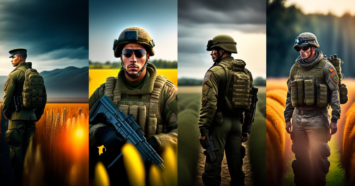 Lexica - Realistic future soldier in a field of bullets