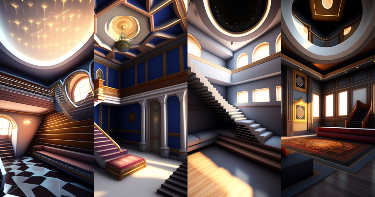 Lexica - Interior design,star patterns on the ceiling,2-level seats ...