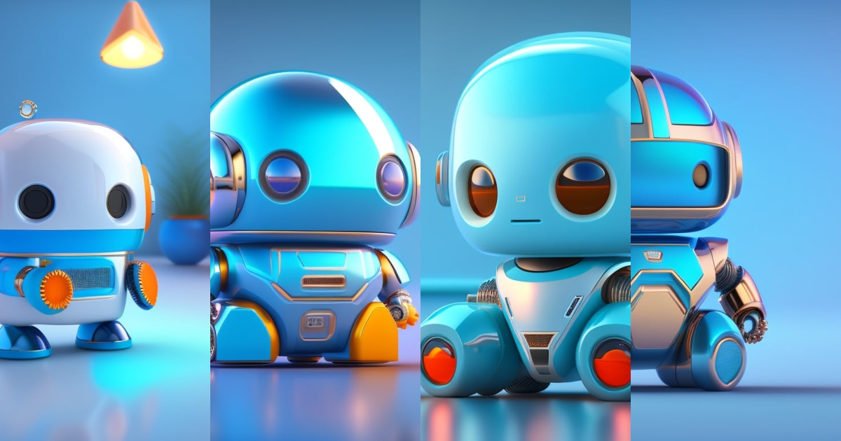 Lexica - Cute baby robot in a bright blue room, high details, 3d render,