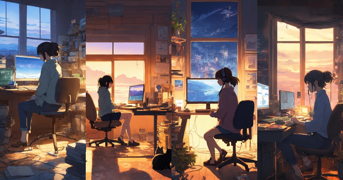 Lexica - Create a high resolution artwork of lofi ,Anime Girl is ...