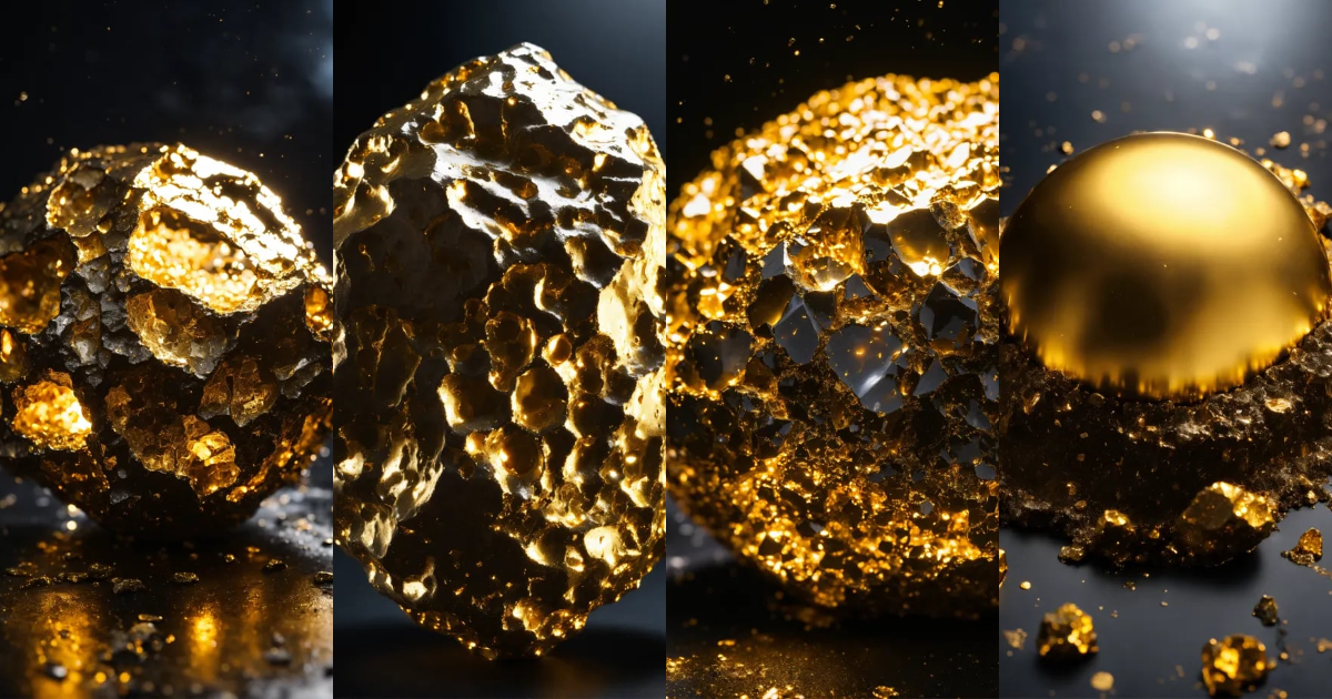 Lexica - A golden meteorite covered in silver liquid, 4k, dark background