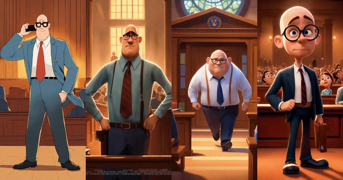 Lexica - Pixar style movie poster, Disney style, of a hurried lawyer ...