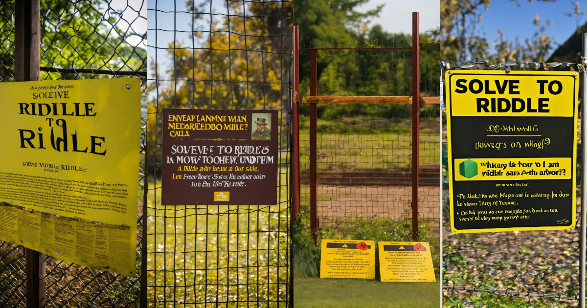 Lexica - A sign on a fence that reads Solve Riddle To Enter