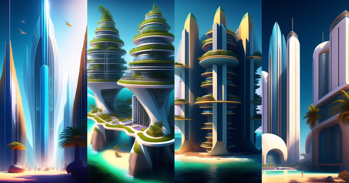 Lexica - Mystical ethereal tropical atlantis city futuristic buildings