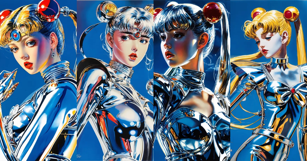 Lexica - Sailor moon,by Hajime Sorayama,chrome suit,vibrant blue ...