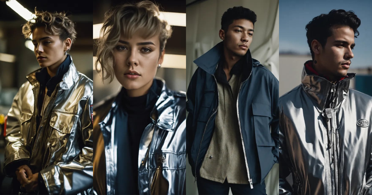 Lexica - Jacket, futurist, mechanic, silver, shot on Leica, fashion ...