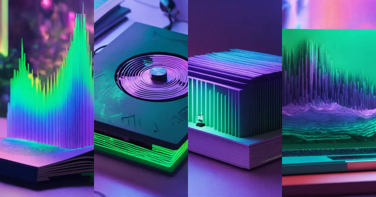 Lexica - 3d render of an audio spectrogram emerging from the cover of a ...