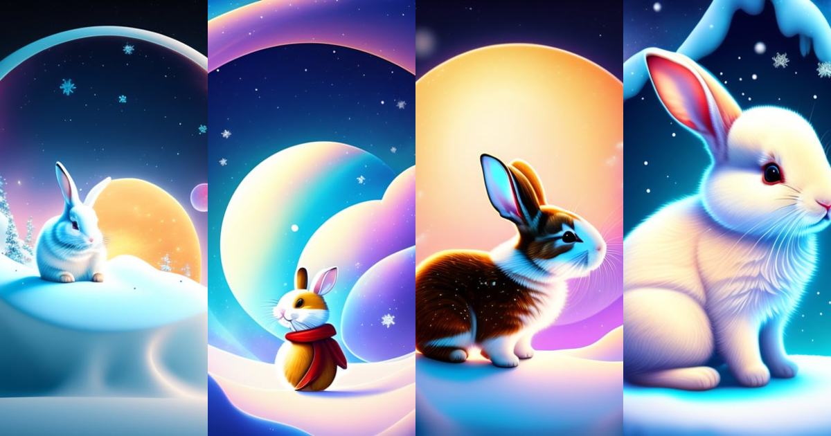 Lexica - Cartoon style, on the snow, a snow-white rabbit, cool and cute ...