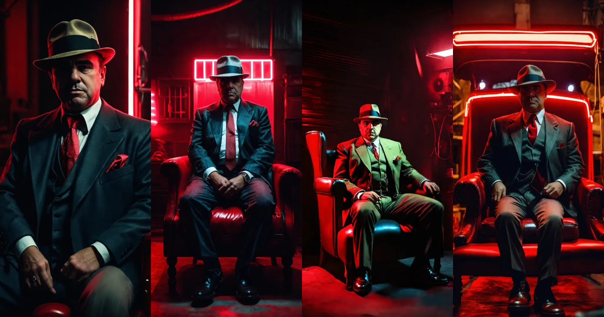 Lexica - Portrait realistic of Al Capone old seat on a chair in a ...