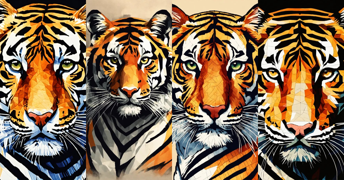 Lexica - Beautiful tiger portrait, cross-hatching inspired by bauhaus ...
