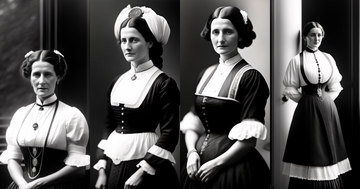 Lexica - 1910 grainy photograph of an edwardian maid with a black dress ...