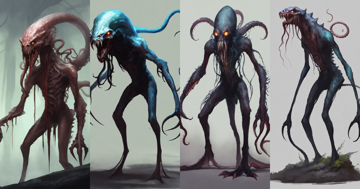 Lexica - Concept art, side view, digital paintng, skiny Ghostly monster ...