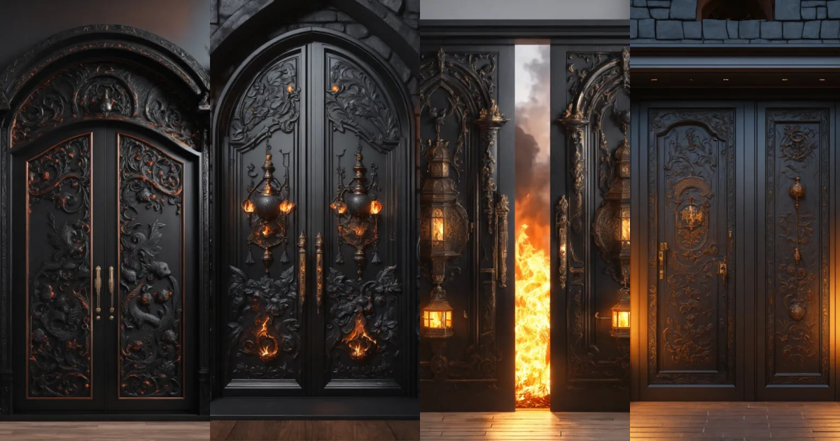 Lexica - 3D double castle doors black obsidian engraved with vampires ...