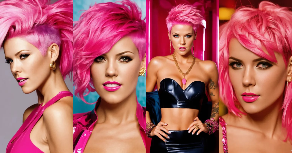 Lexica - Hot Gold Full Body Alecia Beth Moore Hot Pink Hair, Hot Pink Hair, Hot Pink Eyes, Hot ...