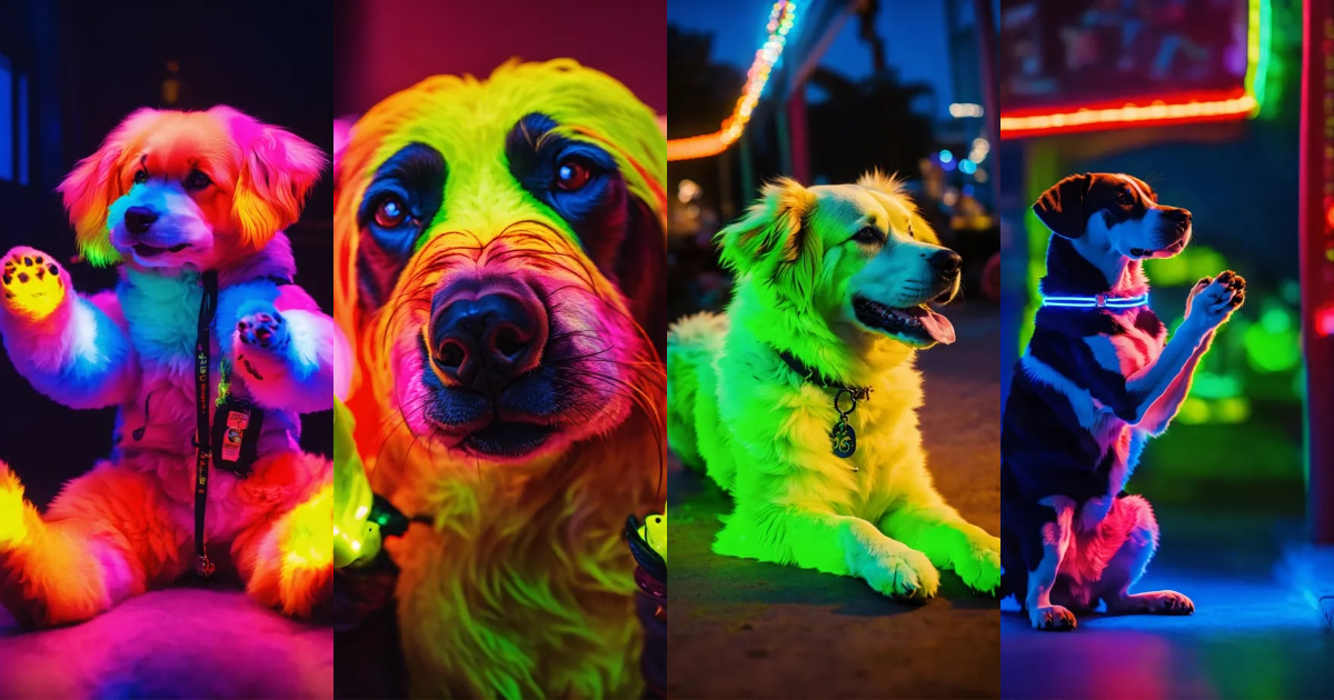 Lexica - Neon dog clapping its paws together