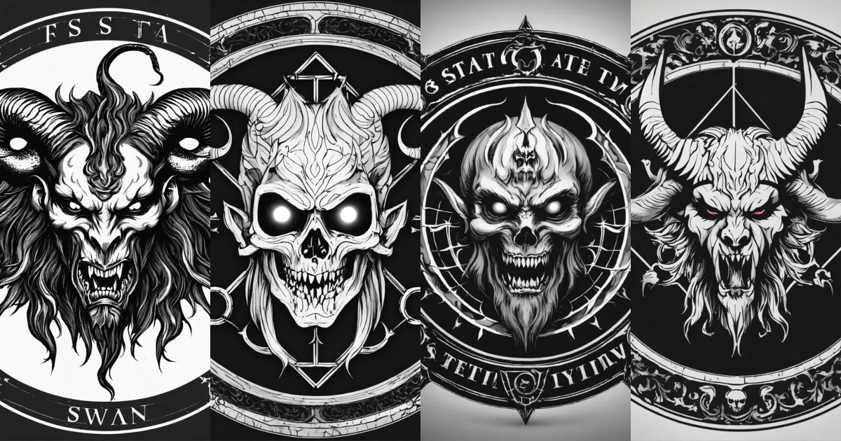 Lexica - Black and white satan logo, circular, realistic