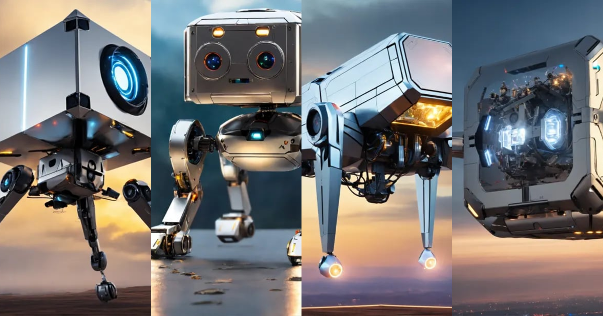 Lexica - Flying floating Robot that looks like a sleek silver cube with ...